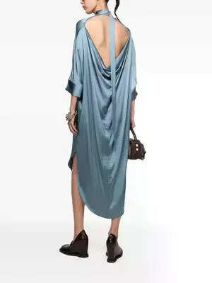 Acne Studios High Neck Satin Tunic Dress With Open Back And Draped Detailing