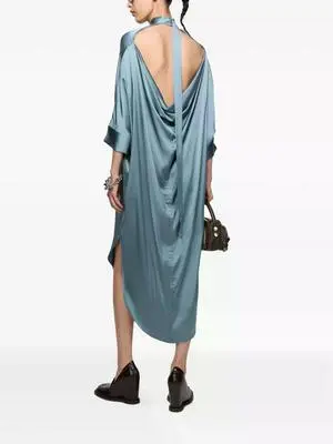Acne Studios High Neck Satin Tunic Dress With Open Back And Draped Detailing - Blue