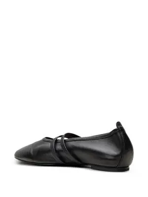 CHUCKIES Leather Double Strap Ballet Flats - Black