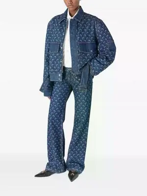 MARINE SERRE Belted Moon-print Denim Jacket