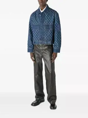 MARINE SERRE Belted Moon-print Denim Jacket