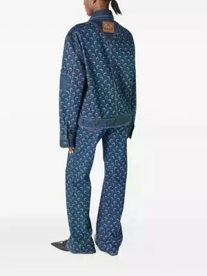 MARINE SERRE Belted Moon-print Denim Jacket