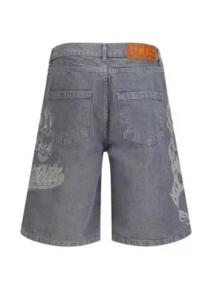 Gcds Skull And Flame Print Denim Shorts