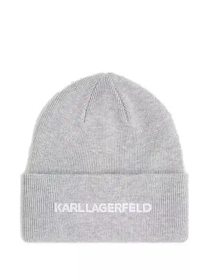Karl Lagerfeld Logo Embroidered Ribbed Beanie - Grey