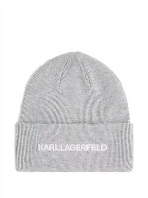 Karl Lagerfeld Logo Embroidered Ribbed Beanie - Grey