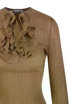 NUDE Ruffled Ribbed Knit Blouse
