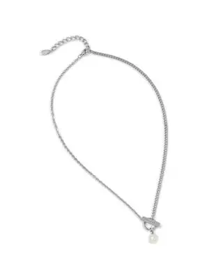 Karl Lagerfeld Tone Pearl Drop T-bar Necklace - Silver