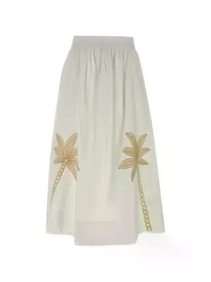 KAOS Palm Tree Embroidered Flared Skirt - Neutrals