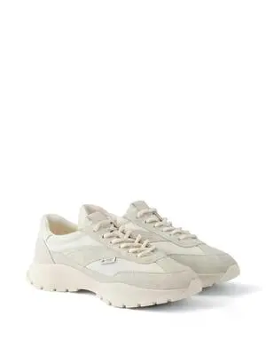 Prada Mesh And Suede Lace-up Sneakers - Neutrals
