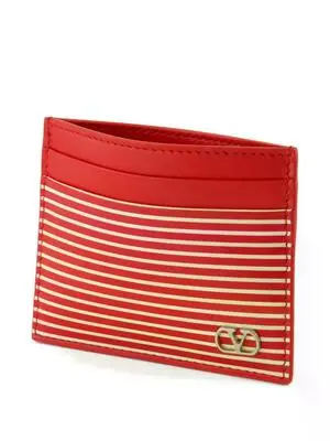 Valentino Garavani Vlogo Signature Striped Cardholder - Red