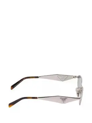 Prada Oval Metal Sunglasses With Embossed Logo - Silver