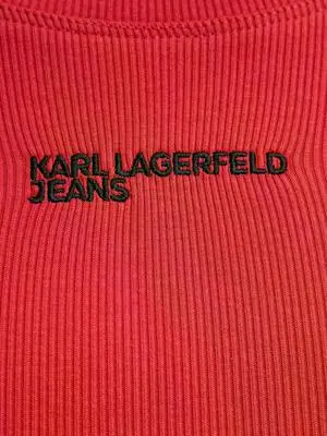 Karl Lagerfeld Ruched Ribbed Long-sleeved Top