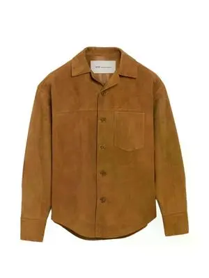 AMI Paris Suede-finish Button-up Jacket - Grey