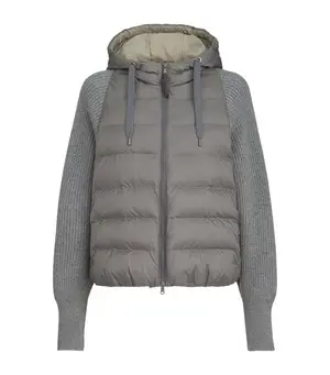 Brunello Cucinelli Brunello Cucinelli Padded Down Jacket With Virgin Wool, Cashmere, And Silk Blend Sleeves Grey