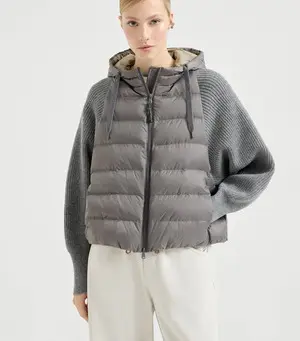 Brunello Cucinelli Padded Down Jacket With Virgin Wool, Cashmere, And Silk Blend Sleeves