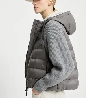 Brunello Cucinelli Padded Down Jacket With Virgin Wool, Cashmere, And Silk Blend Sleeves