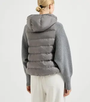 Brunello Cucinelli Padded Down Jacket With Virgin Wool, Cashmere, And Silk Blend Sleeves