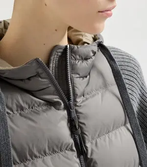 Brunello Cucinelli Padded Down Jacket With Virgin Wool, Cashmere, And Silk Blend Sleeves