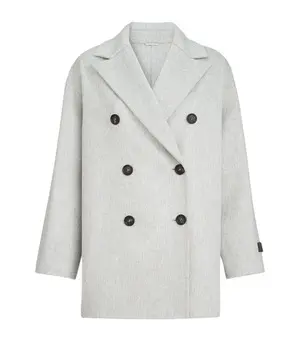 Brunello Cucinelli Cashmere Double Beaver Cloth Pea Coat - Grey