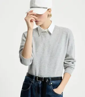 Brunello Cucinelli Cashmere Ribbed Sweater With Monili Trim