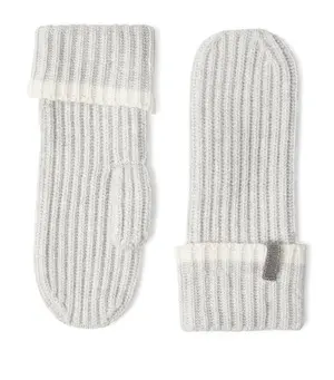 Brunello Cucinelli Cashmere Ribbed Mittens With Monili Trim - White
