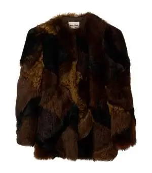 Miu Miu Shearling Patchwork Jacket - Brown