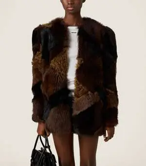 Miu Miu Shearling Patchwork Jacket - Brown