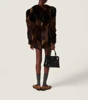 Miu Miu Shearling Patchwork Jacket - Brown