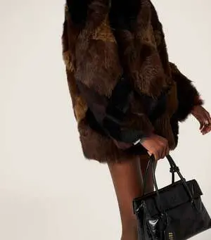 Miu Miu Shearling Patchwork Jacket - Brown