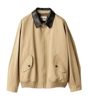 Miu Miu Leather-trimmed Cotton Bomber Jacket - Neutral