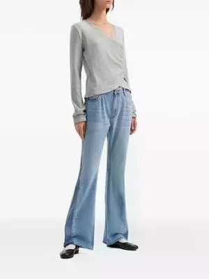 B+AB Lace Trim V-neck Long Sleeve Top - Grey