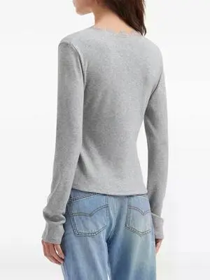 B+AB Lace Trim V-neck Long Sleeve Top - Grey