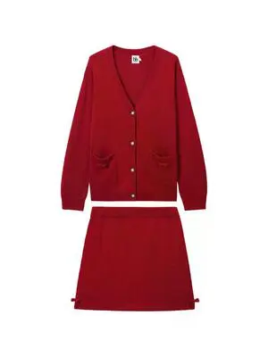B+AB Button Knitted Skirt Set - Red
