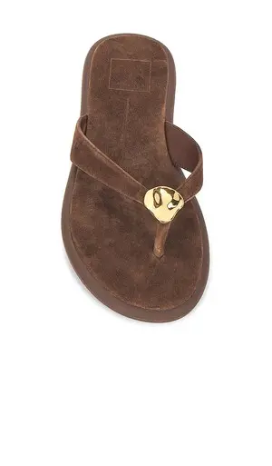 Dolce Vita Jaina Suede Thong Sandals With Gold-tone Accents - Brown