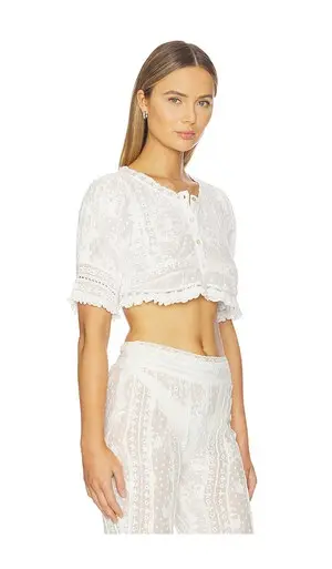 LoveShackFancy Nerissa Cropped Top With Ruffle Trim