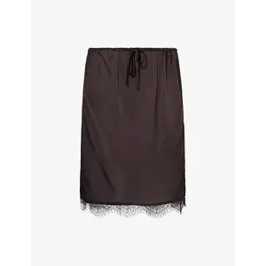 ST. AGNI Lace-hem Drawstring-waist Silk Mini Skirt