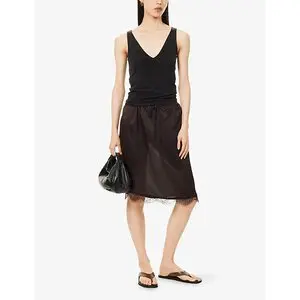 ST. AGNI Lace-hem Drawstring-waist Silk Mini Skirt