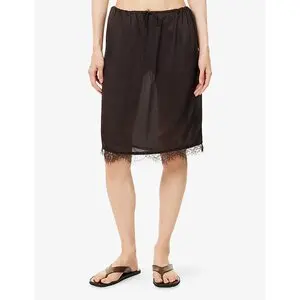 ST. AGNI Lace-hem Drawstring-waist Silk Mini Skirt