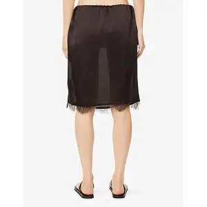 ST. AGNI Lace-hem Drawstring-waist Silk Mini Skirt