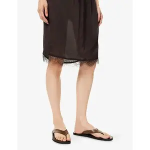 ST. AGNI Lace-hem Drawstring-waist Silk Mini Skirt