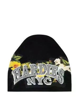 DENIM TEARS X Hardies Nyc Floral Print Beanie Hat - Black