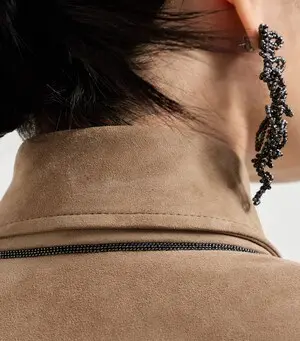Brunello Cucinelli Suede Biker Jacket With Monili Beading