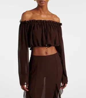 BANANHOT Ora Off-shoulder Crop Top - Brown