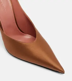 Amina Muaddi Anok Satin Pointed Toe Stiletto Mules