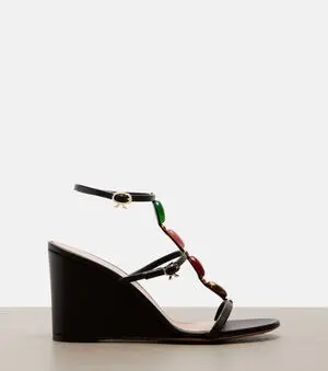 GIANVITO ROSSI Embellished Leather Wedge Sandals