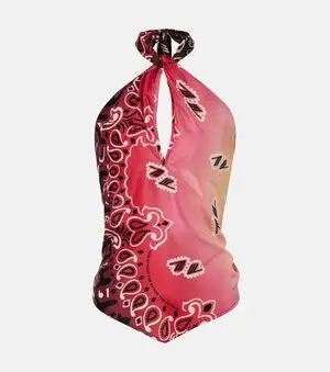 Attico Printed Halterneck Silk Top - Multicoloured