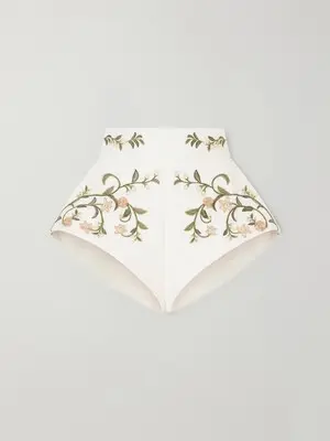 Agua Bendita Embroidered Linen Mini Shorts - Neutrals