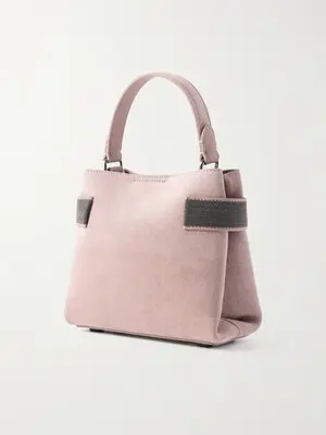 Brunello Cucinelli Suede Shoulder Bag With Monili Beads - Pink