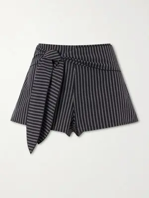 DEIJI STUDIOS Belted Striped Organic Cotton Shorts - Gray