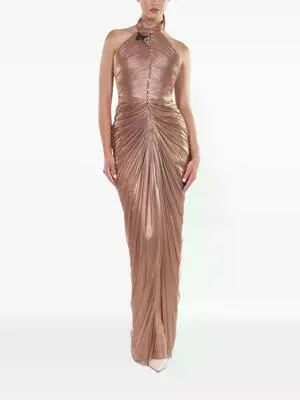 ARAFTU Arafatu Halterneck Crystal-embellished Ruched Maxi Dress - Pink